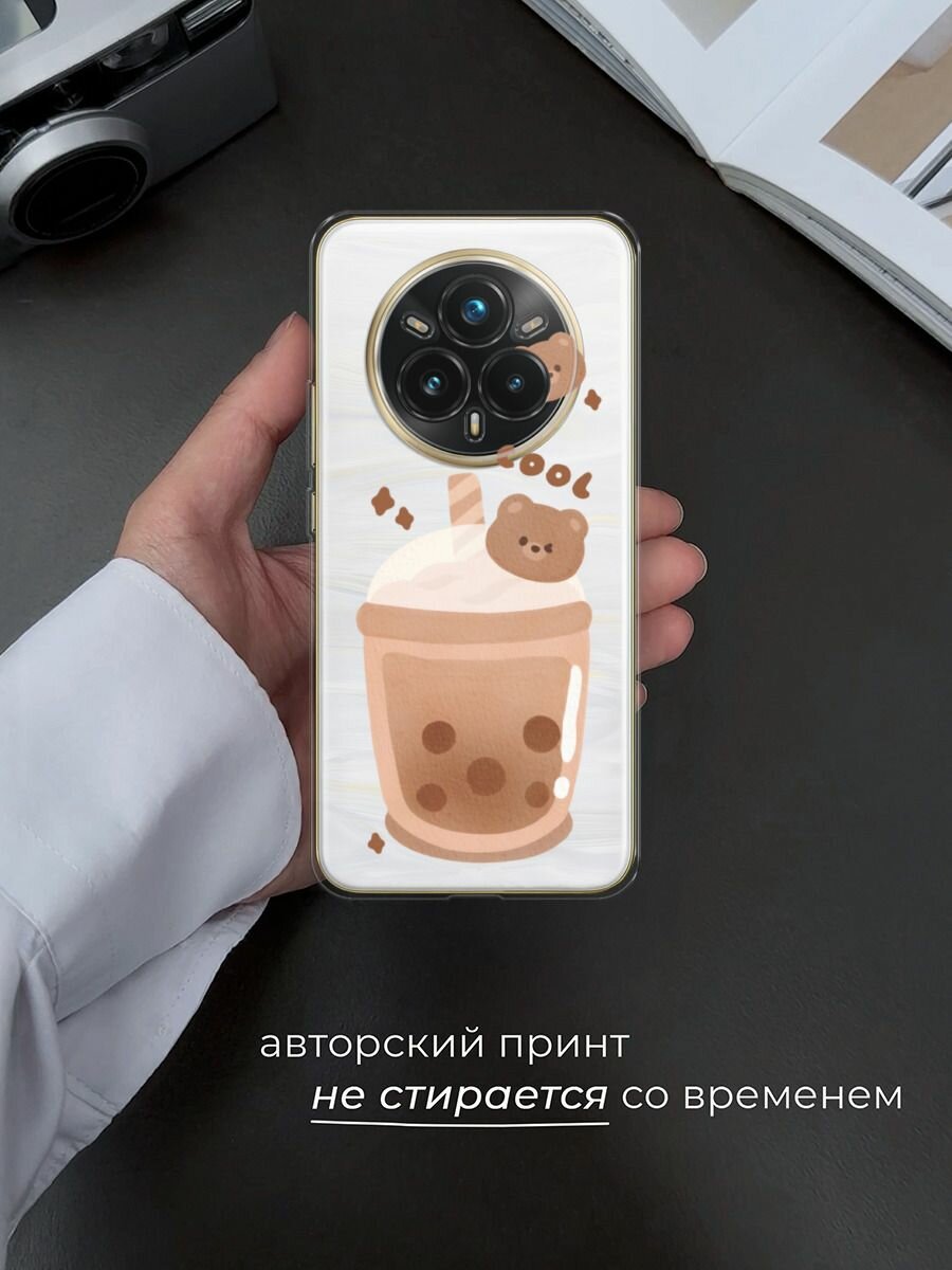 Чехол на Realme 14 Pro+ / Реалми 14 Про+ с принтом "Кофе 2", прозрачный — фото 1