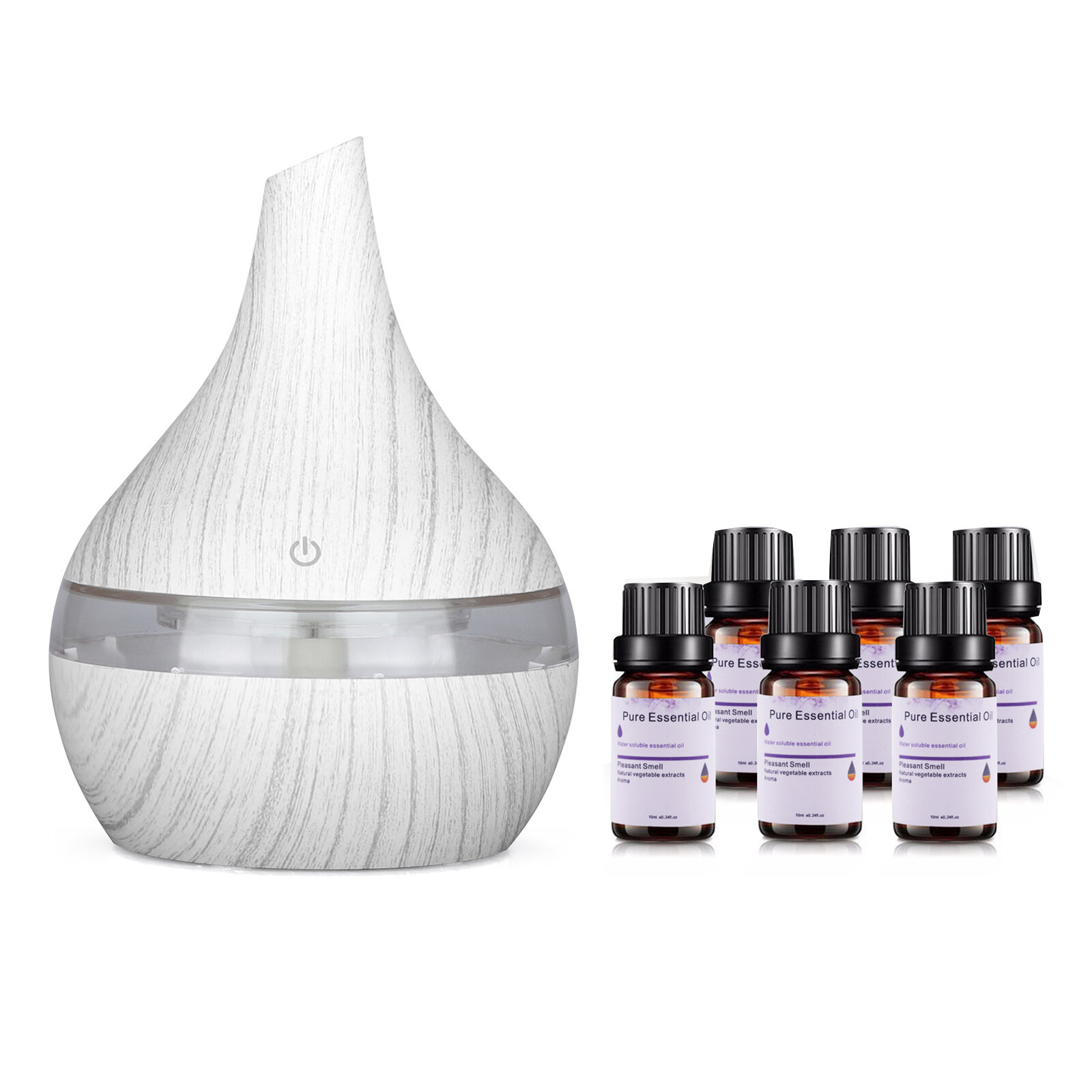 Ароматический диффузор с набором эфирных масел Увлажнитель-диффузор 300мл с 7 цветными светодиодными огнями и 6 бутылками эфирных масел Очиститель воздуха для сна Дом Спальня и Офис Цвет: Белый, Деревянный, Темно-коричневый (Доступно) Аромат эфирных