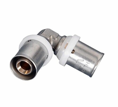 Угольник пресс-фитинг MVI диаметр 16 мм, 90 градусов, латунь никелированная