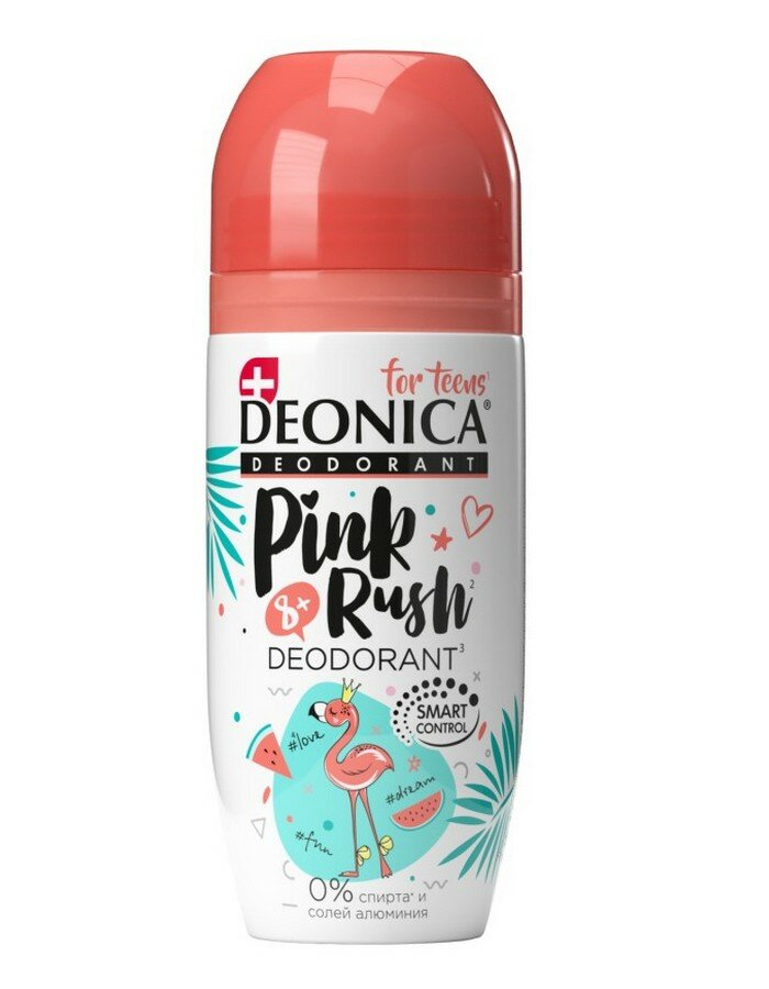Deonica For Teens - Pink Rush Дезодорант роликовый без спирта 50 мл. (для девочек)