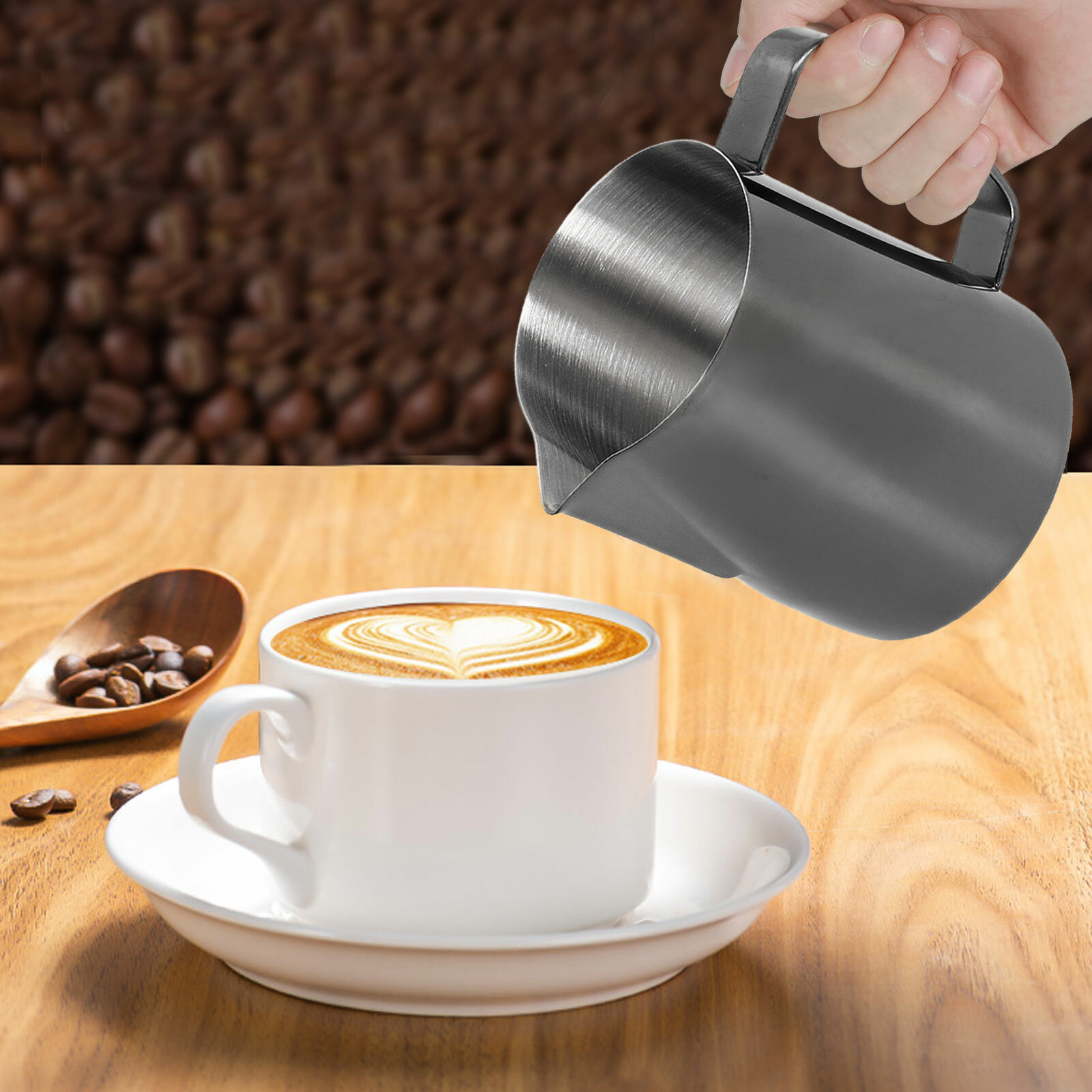 Многофункциональная кофейная чашка, кувшин для вспенивания молока, кружка для латте из нержавеющей стали с ручкой, черная, 350 мл