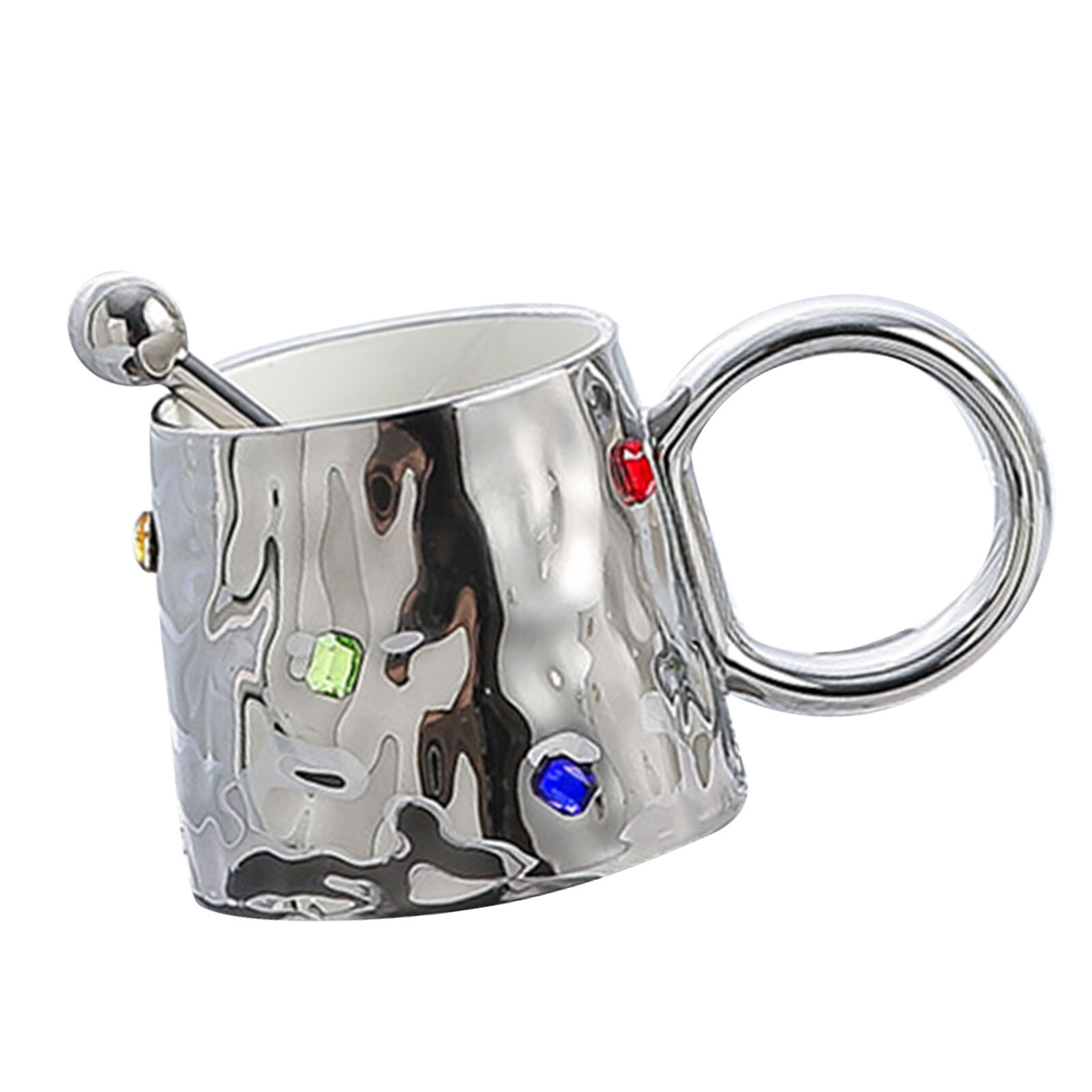 Кофейная кружка, керамический цветной камень, украшение, простая стильная чайная чашка с круглой ручкой для дома, путешествия, подарок, серебро