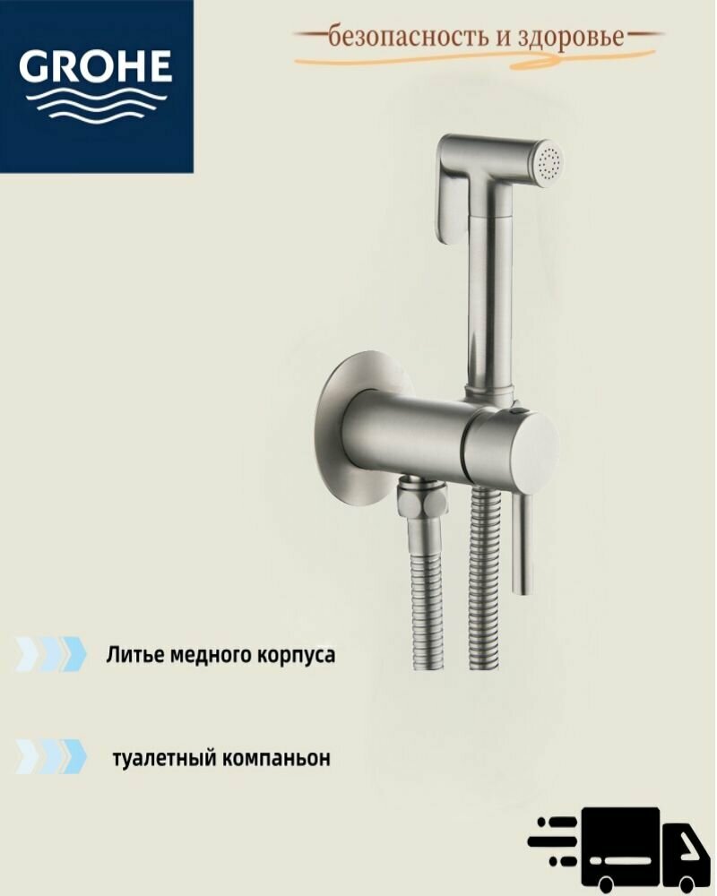 Пистолет для биде Grohe, медный, настенный, скрытый, серый, матовый