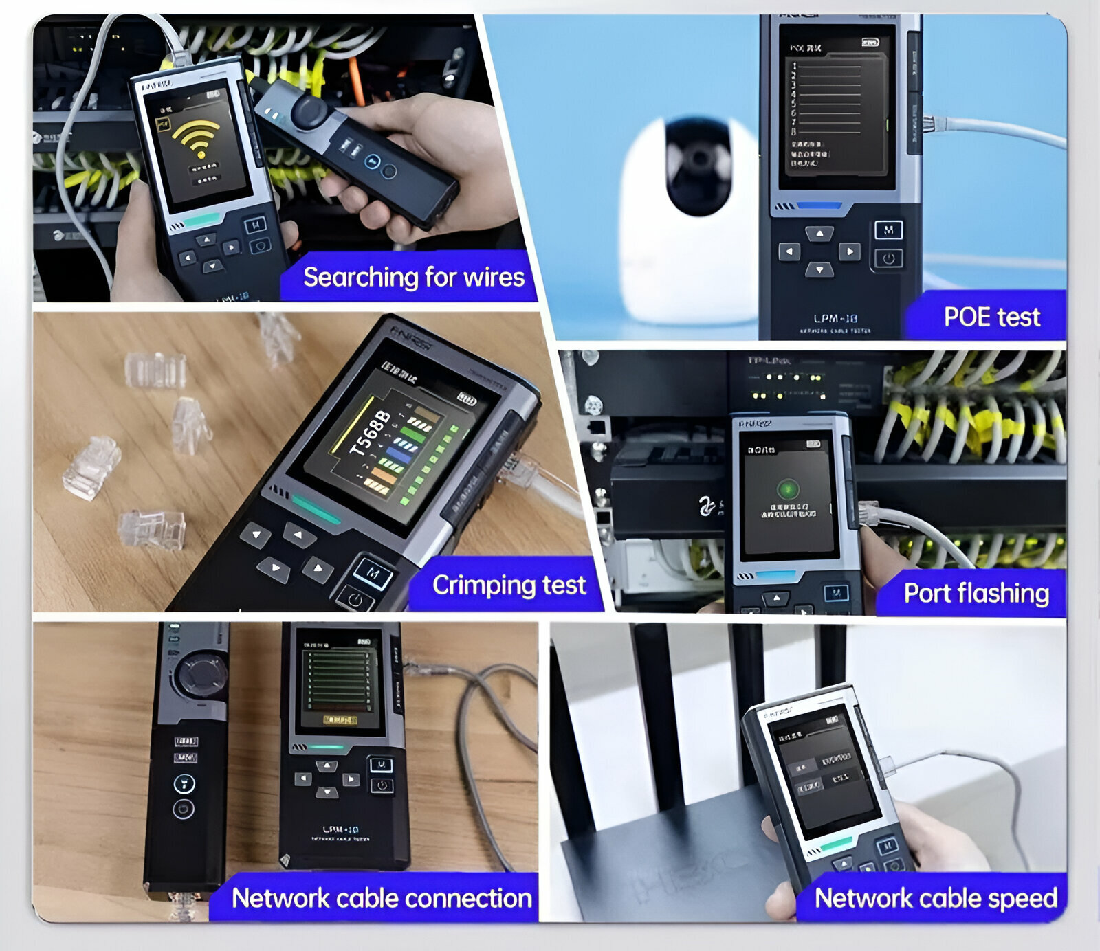 Тестер FNIRSI LPM-10A многофункциональный сетевой детектор, Диагностика Ethernet RJ11 RJ45 POE тест, NCV — фото 1