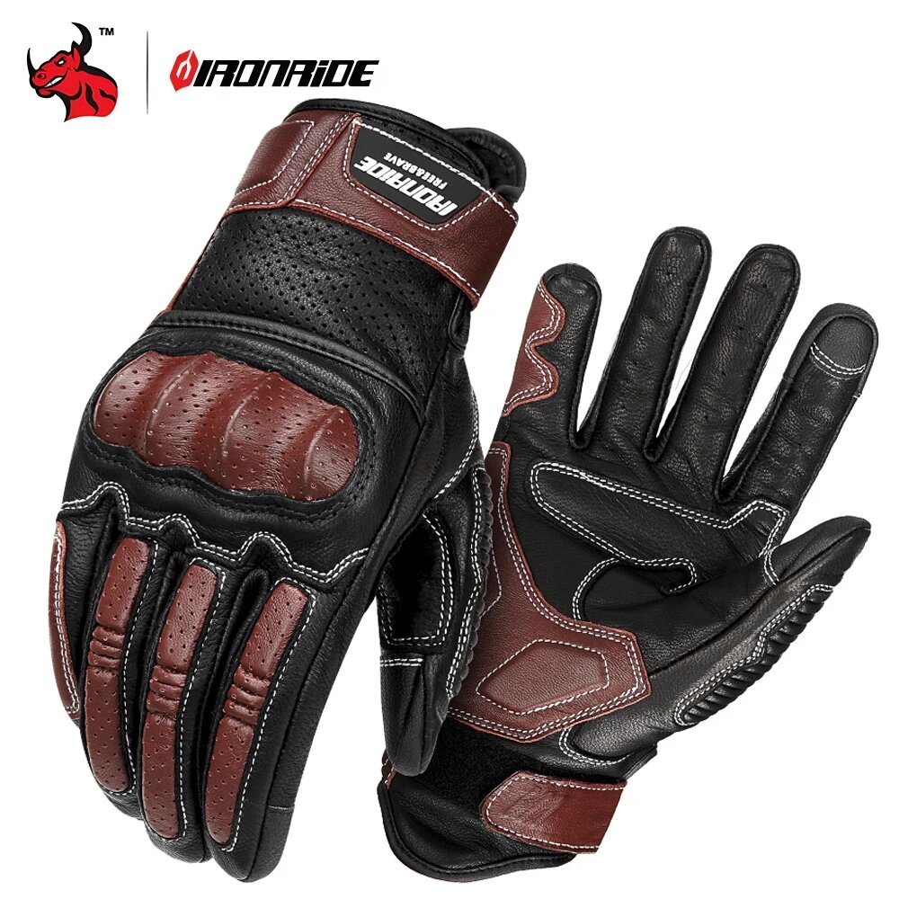 Винтажные кожаные мотоциклетные перчатки, дышащие перфорированные дизайны, XXL, SU15 brown