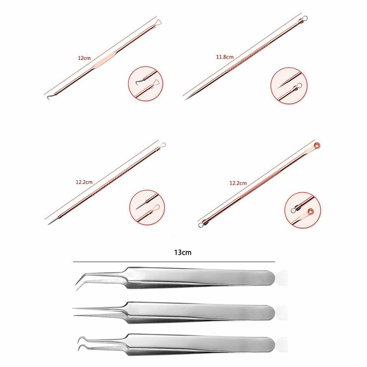 7 шт./набор из розового золота, инструмент для извлечения черных точек, пинцет для удаления черных точек, набор для удаления прыщей и угрей на лице