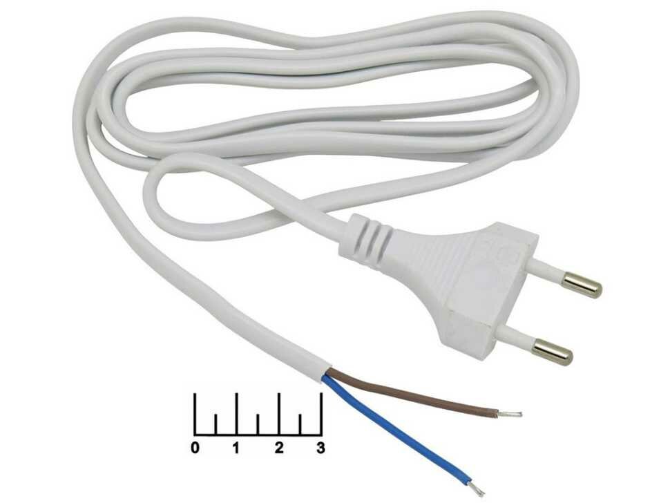 Шнур электрический без земли 1.5м (ШВВП 2*0.5) (вилка прямая) (белый)