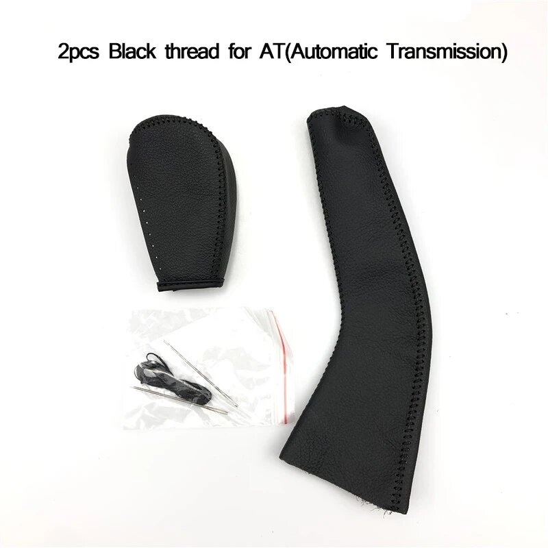 Набор кожаных чехлов на шестерни handbraker, автомобильные аксессуары, чехол для стайлинга автомобилей MITSUBISHI outlander, Lancer Evolution Pajero ASX AT 2pcs Black thread