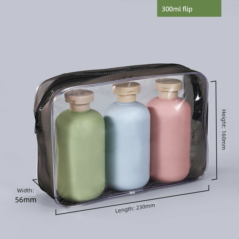 Набор дорожных многоразовых флаконов для туалетных принадлежностей: шампунь, гель для душа, очищающее средство для