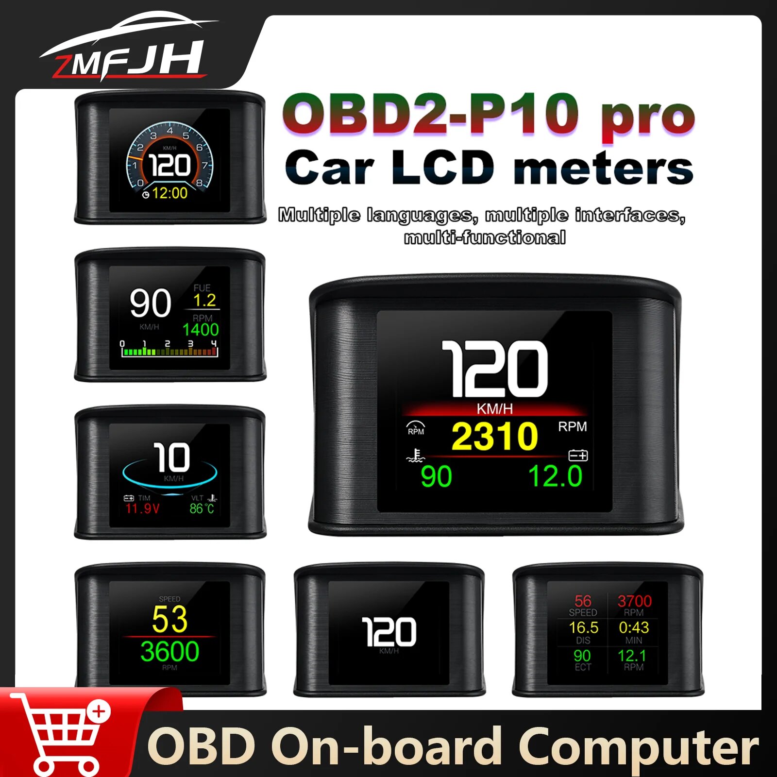 Автомобильный OBD-метр, проекционный дисплей, скорость, обороты в минуту, сигнализация превышения скорости, код неисправности двигателя, температура воды, расход топлива, бортовой компьютер