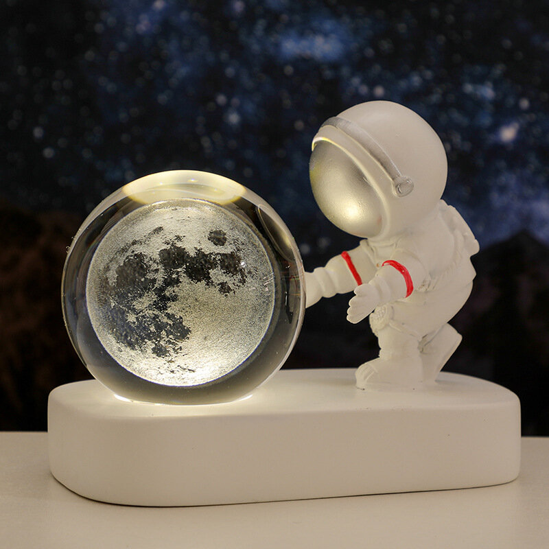 Креативный ночник-космонавт из 3D хрустального шара, светящийся декор для спальни, подарок