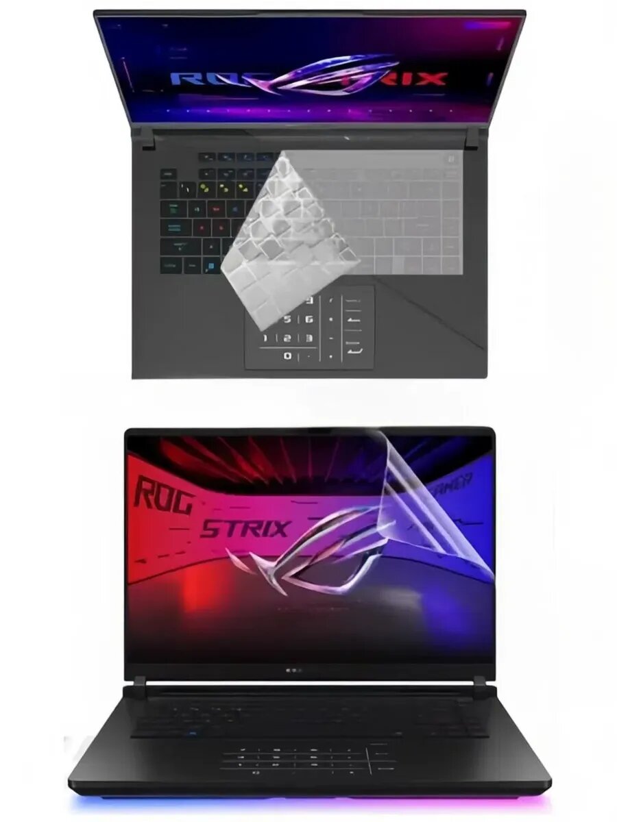 Совместимость с защитной пленкой Asus ROG Strix G16, 16-дюймовым дисплеем 2025, силиконовой крышкой для клавиатуры ноутбука из ТПУ, устойчивой к царапинам пленкой для экрана