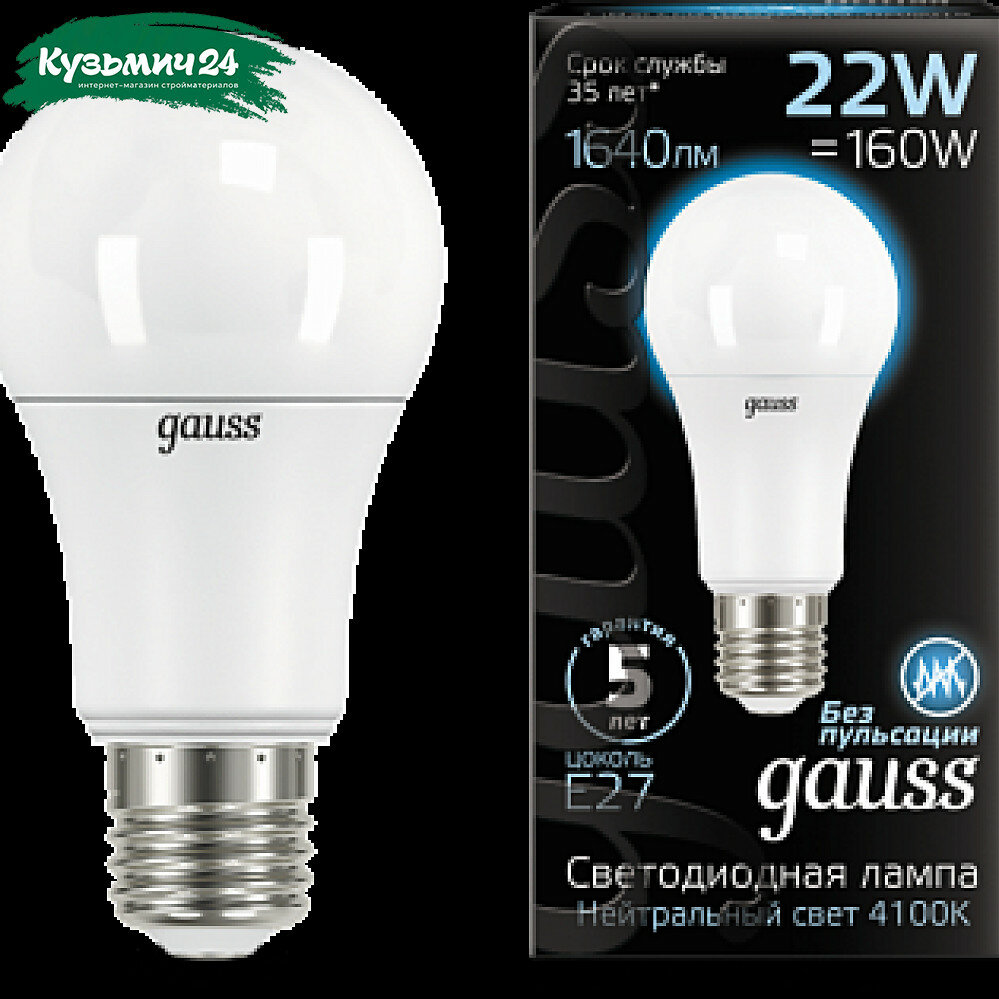 Лампа GAUSS LED A70 22W E27 1640lm 4100K
