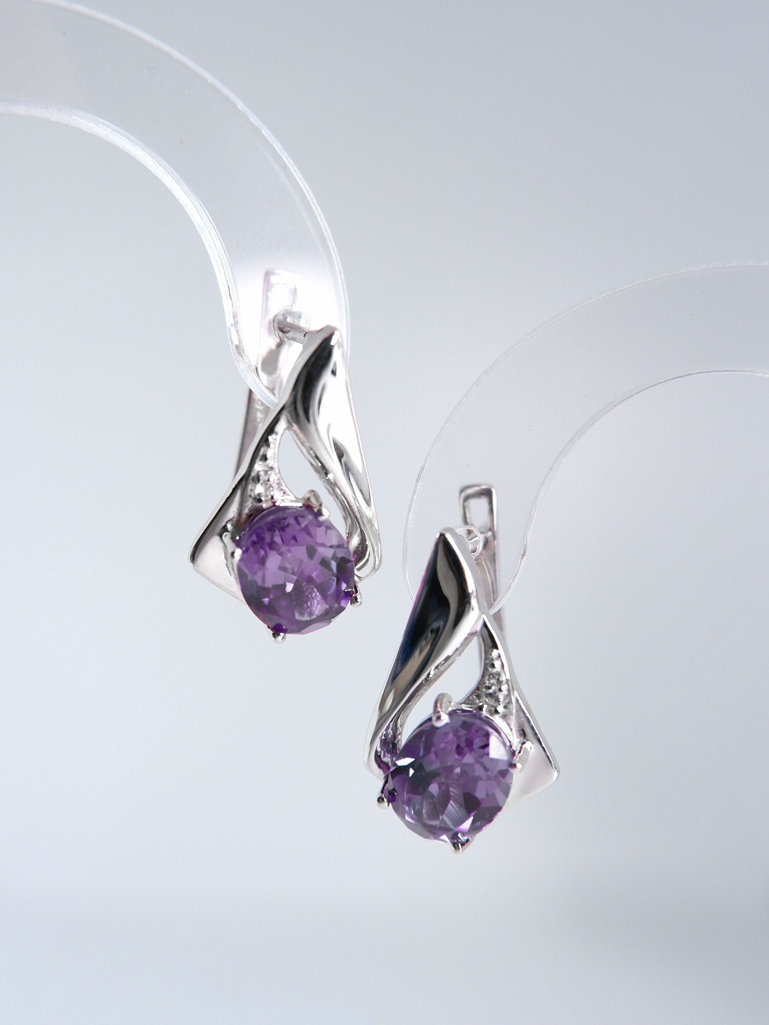 Серьги, серебро, 925 проба, родирование, топаз, александрит синтетический