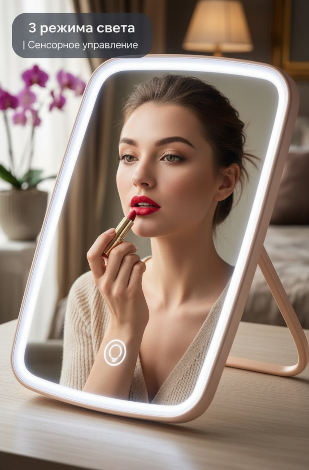 Зеркало с подсветкой для макияжа. Зеркало косметическое, белый
