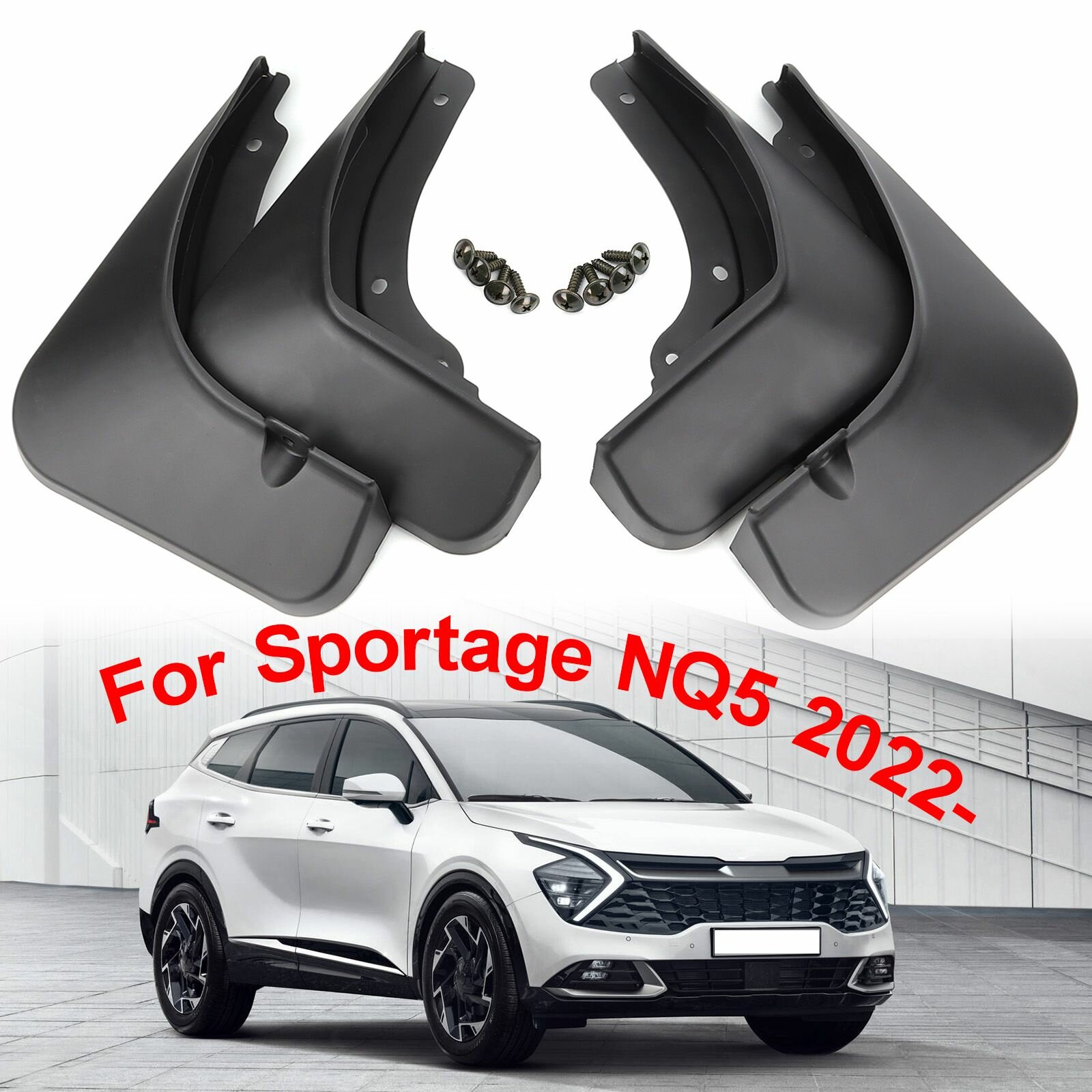 Комплект 4 шт брызговиков для KIA Sportage NQ5 LWB 2022-2024 — формованные TPO, для длинной базы (перед/зад) авто