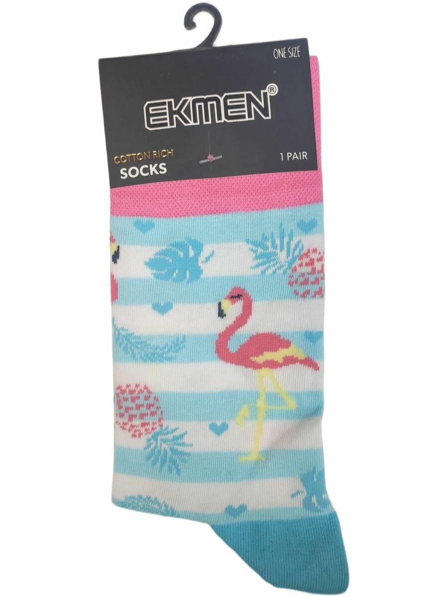 Носки EKMEN Носки с принтом, EKMEN, 2 разных носка, Фламинго, 1 пара, размер 36-41 — фото 1