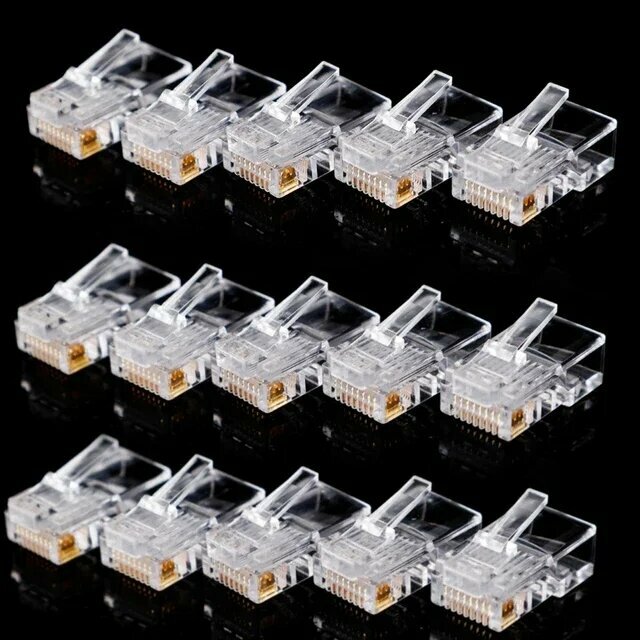 Соединители RJ45 Cat5e прозрачные, 15 шт.