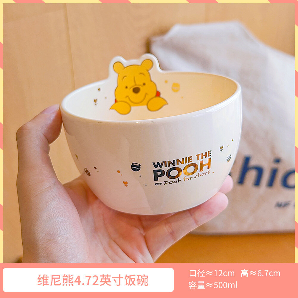 Набор столовых приборов с Винни-Пухом, миски, тарелки и ложки, новый стиль 2025 года, высококачественные керамические миски и тарелки для одноразового использования.