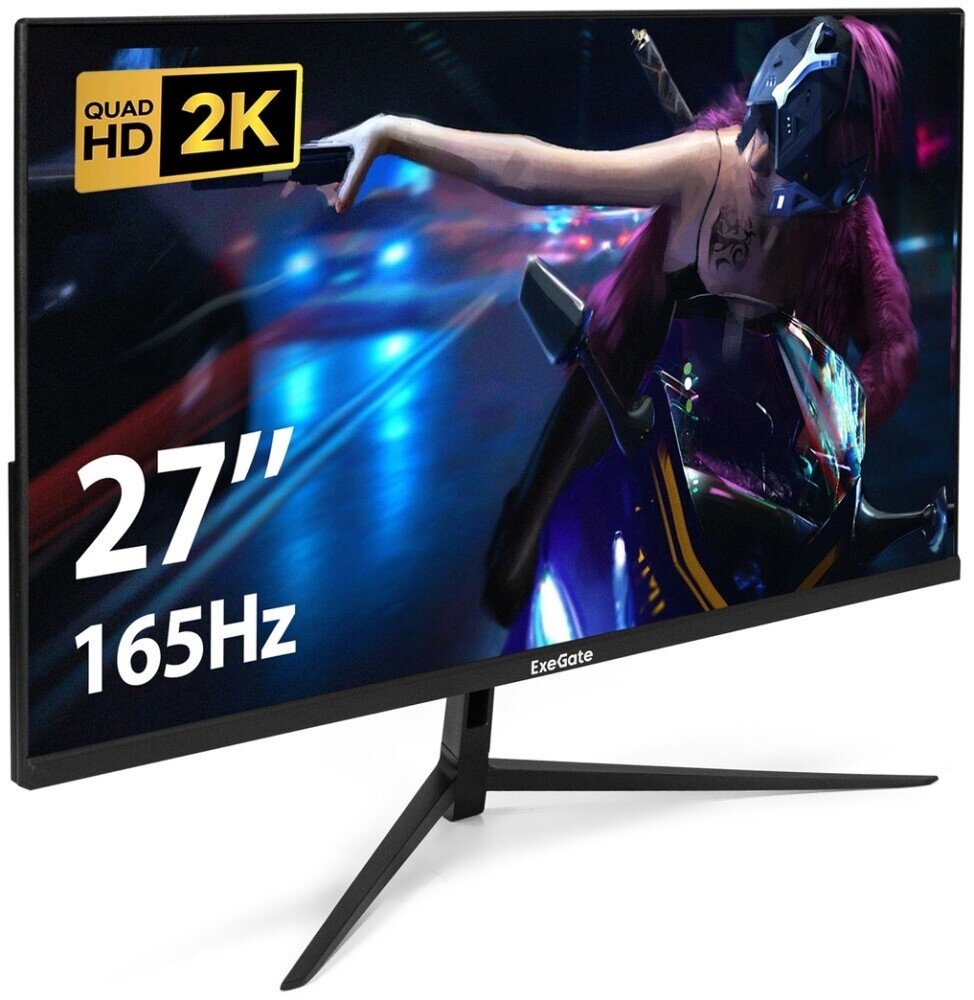 Монитор 27" ExeGate Combat EG2700A IPS 2560x1440, 165 Гц, 1 мс, 16:9, 300 кд/м², 1xHDMI, 1xDP, 3.5 мм, черный