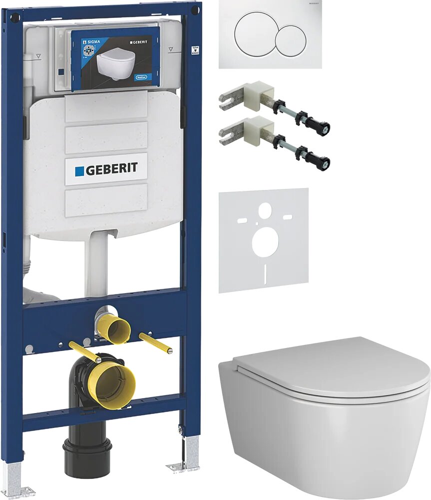 Комплект Унитаз подвесной AM.PM Func C8F1700SC безободковый, с микролифтом / Крепления Geberit Duofix к стене / Шумоизоляция, Инсталляция UP 320 111.300.00.5, Кнопка Sigma белая