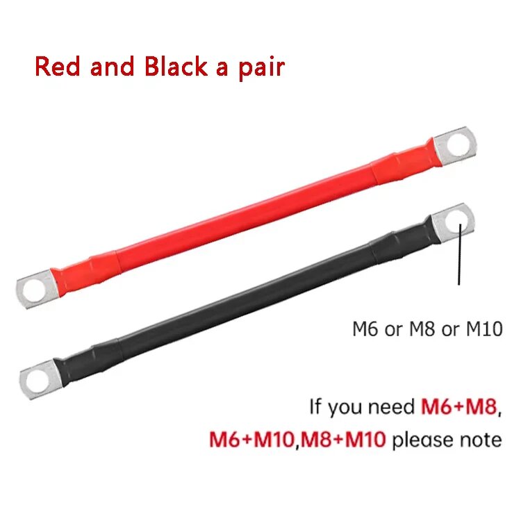 Силиконовый провод Мягкий аккумуляторный кабель 10awg 8 6 4 2 0 AWG Многожильный луженый медный провод с наконечником M6 M8 M10 для инвертора автомобиля на солнечной батарее 100cm length-3.28ft, 6 AWG - 16 mm2, M6 - 6.5mm, Black and Red