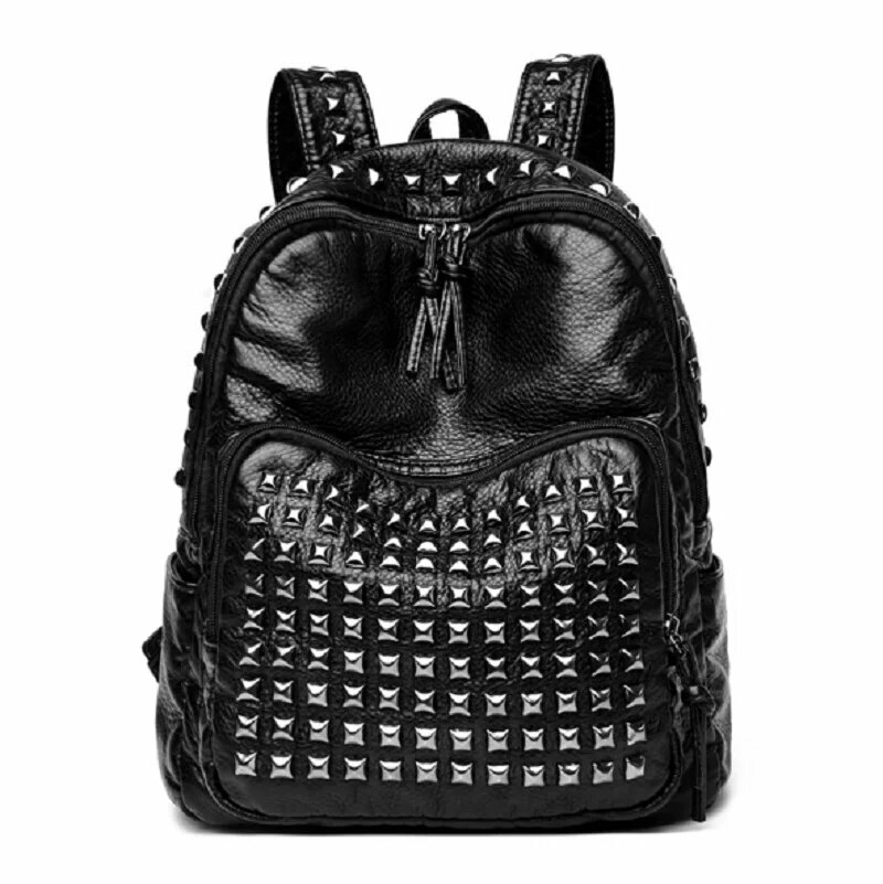 Новые модные дорожные рюкзаки из мягкой кожи, женские дизайнерские сумки на ремне с заклепками, сумки-тоут, рюкзак большой вместимости