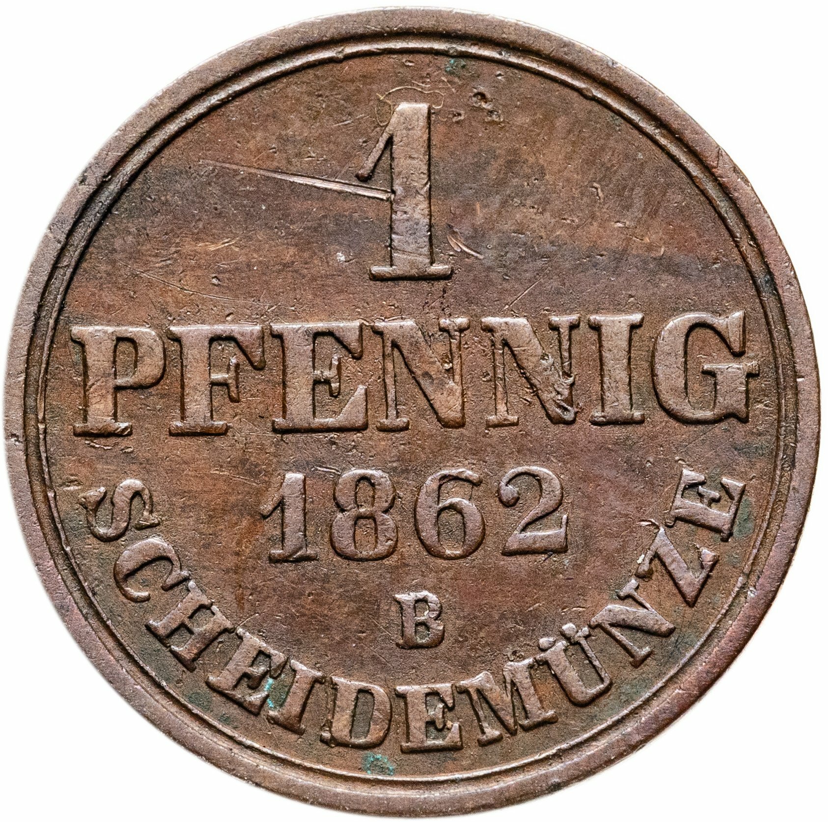 Ганновер 1 пфенниг 1852 В, Медь, в сохранности XF