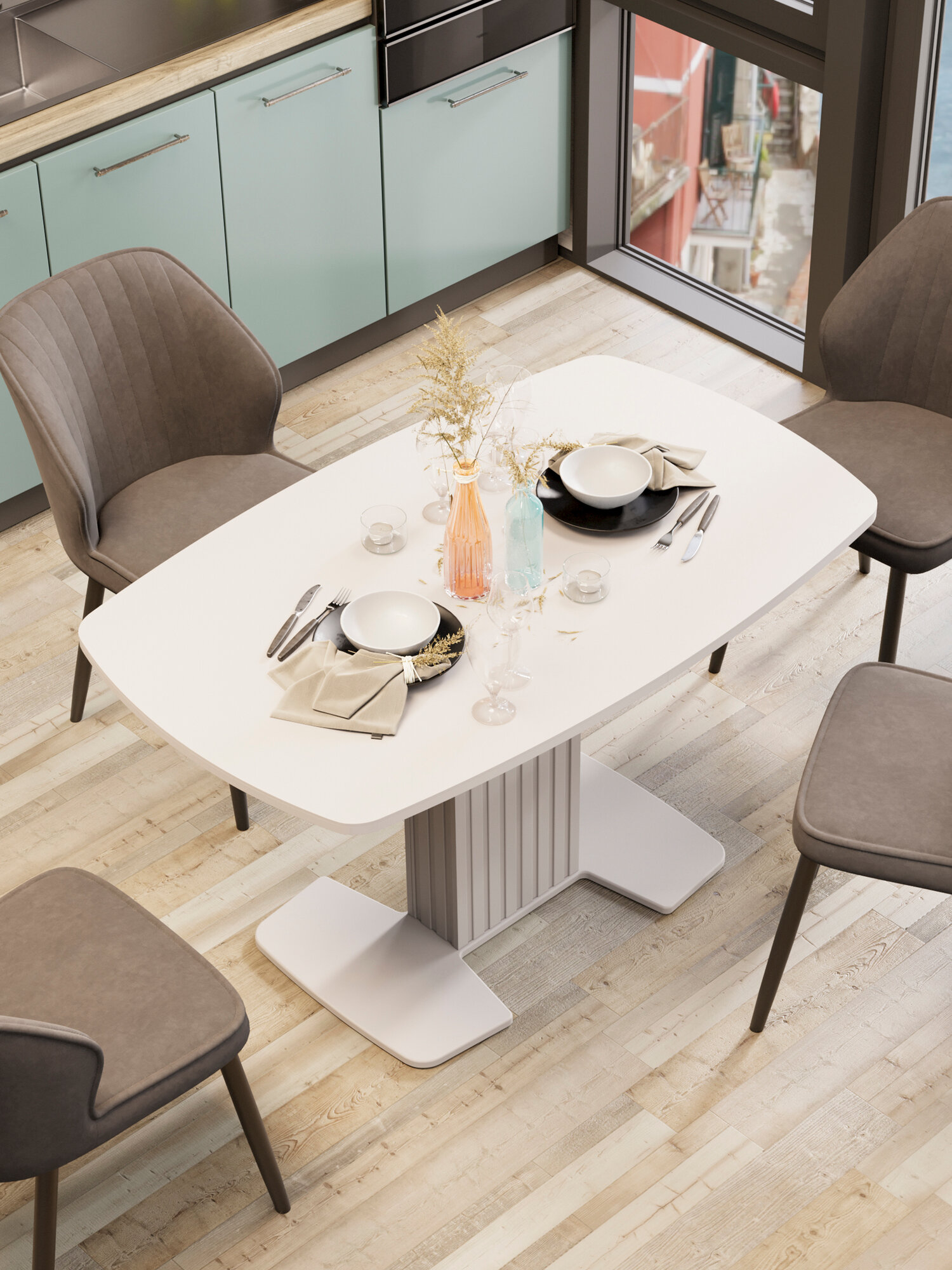 Стол обеденный раздвижной Мебель Трия Хилтон 130х80 см. Кашемир/Стекло матовое кашемир