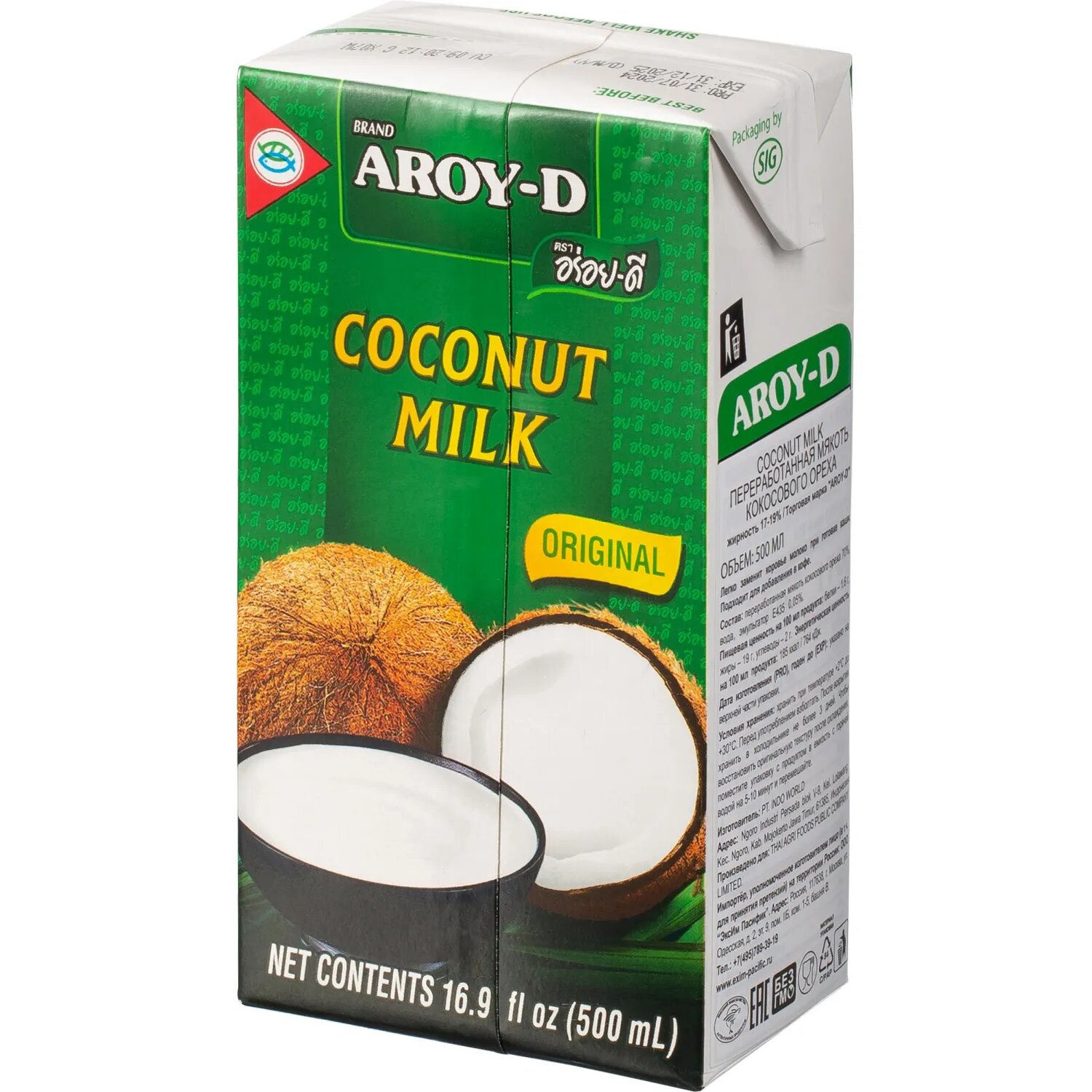 Молоко Кокосовое Aroy-D 70%, жирность 17-19%, 0.5 л