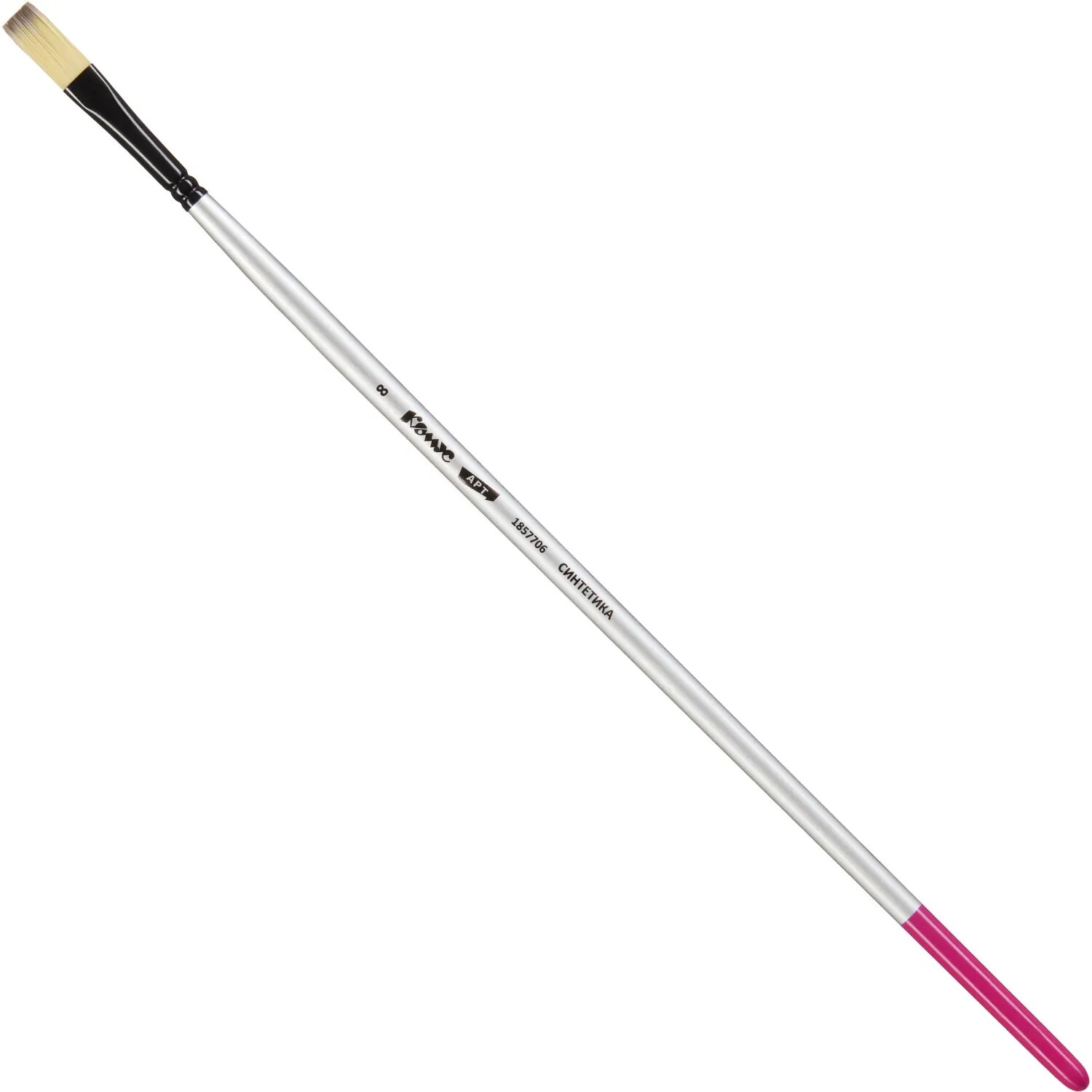 Кисть художественная Комус Арт синтетика средн. жест, плоск,№8, длинная ручка