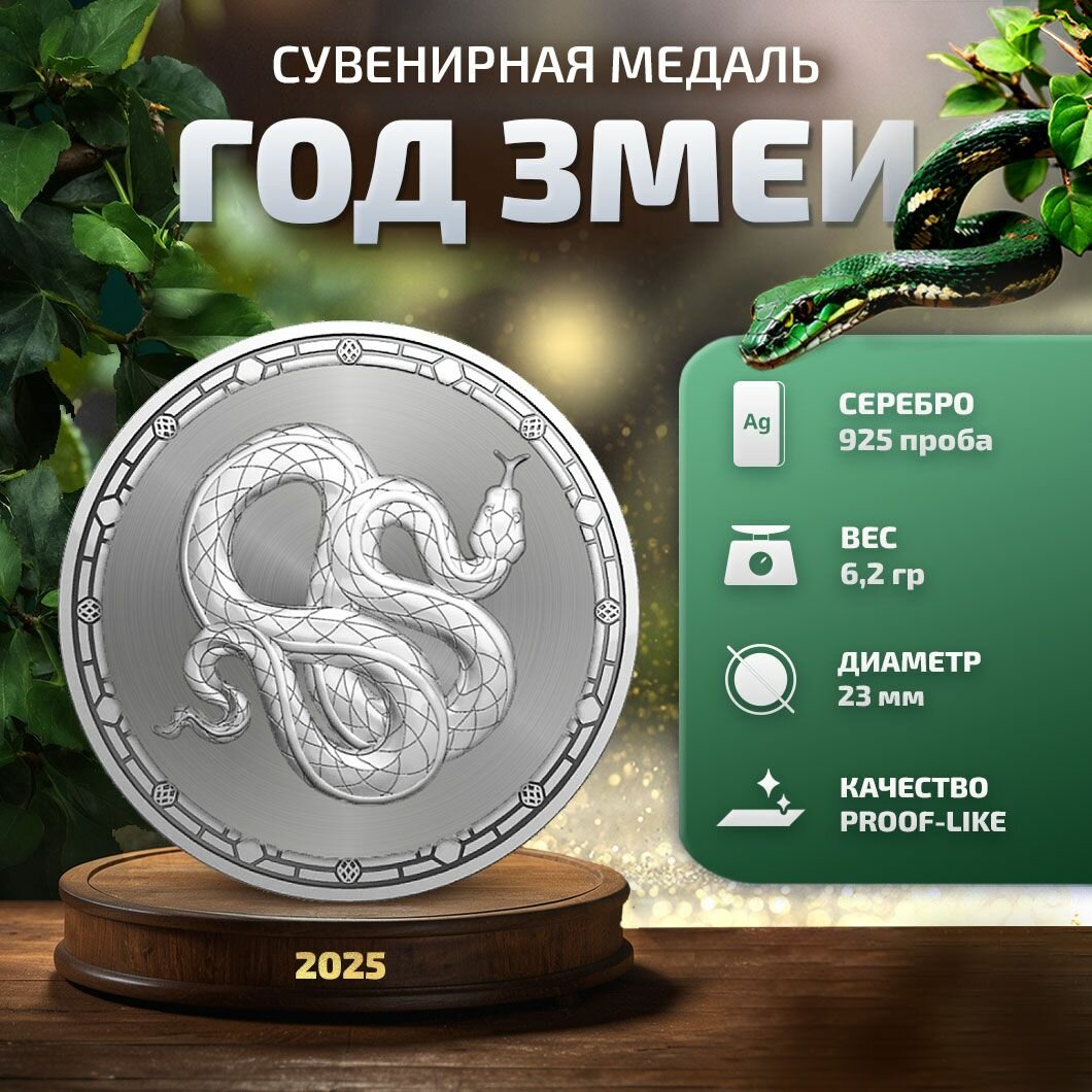 Монета серебряная сувенирная коллекционная Год Змеи