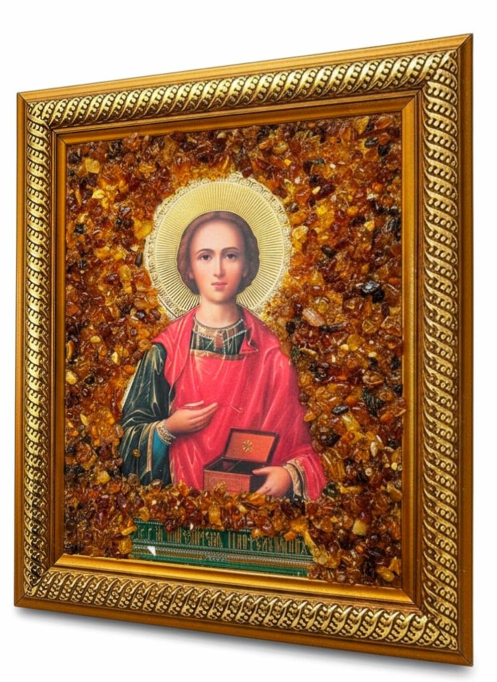 Икона с янтарем - Святой Пантелеймон Целитель