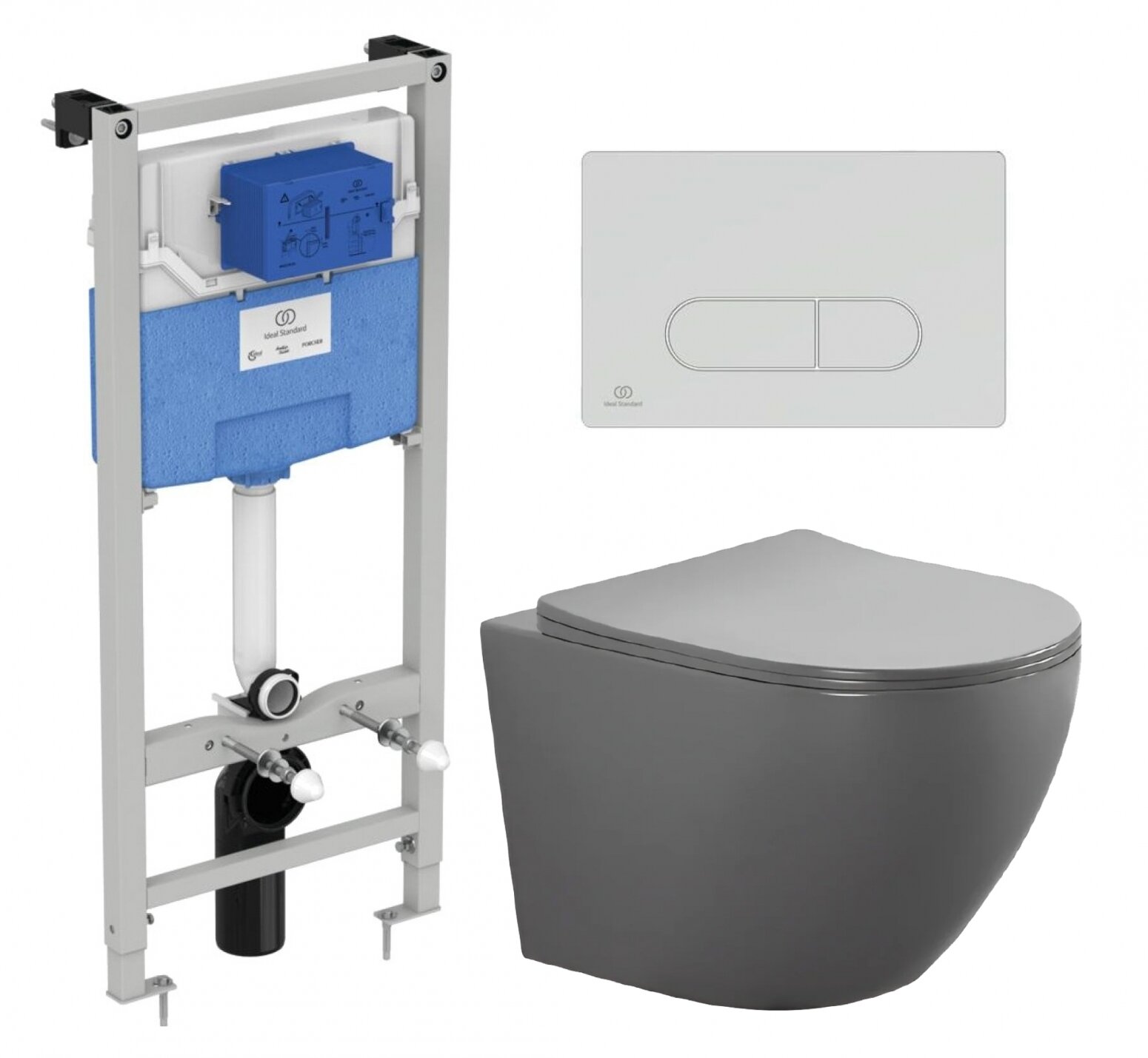 Комплект 3 в 1 инсталляция Ideal Standard + Унитаз подвесной AQUATEK Европа AQ1901-MG + кнопка хром