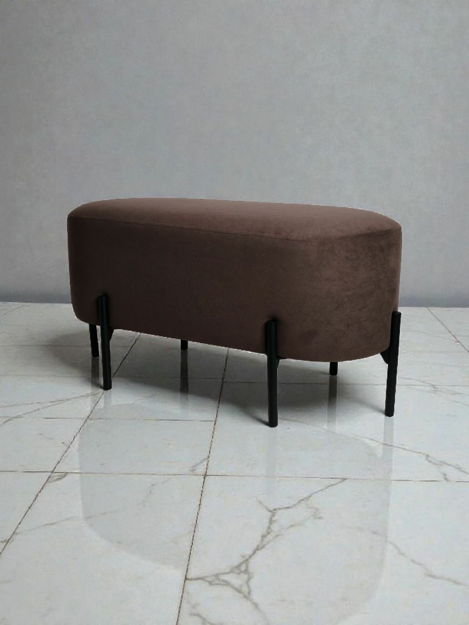 Банкетка для туалетного столика, пуф дизайнерский в гостиную, спальню с ножками с черным покрытием, овальный 78х42x32, венге (темно-коричневый)