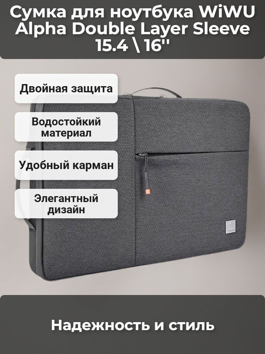 Сумка для ноутбука WiWU Alpha Double Layer Sleeve для MacBook 15.4"/16"Цвет серый