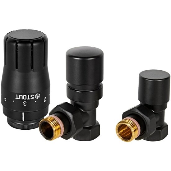 Комплект клапанов Stout термостатических Design черный, угловой 1/2