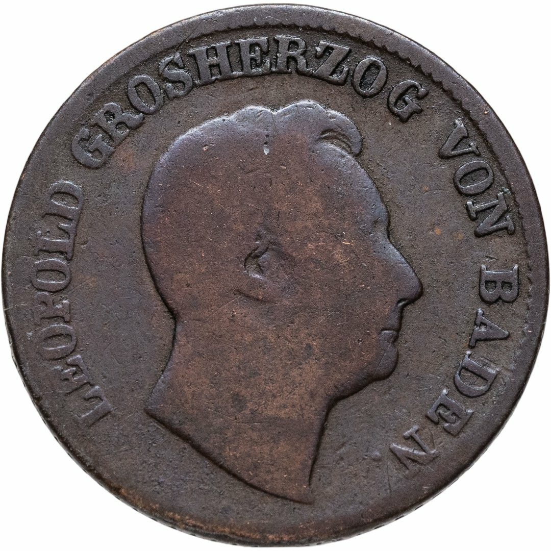 Германия, Баден 1 крейцер 1851, Медь, в сохранности F-VF