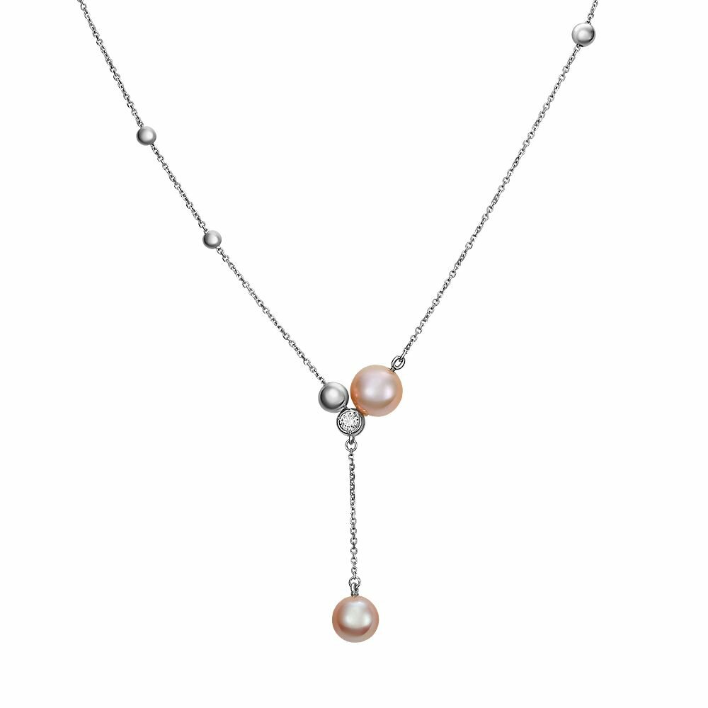 Колье, белое золото, 585 проба, родирование, фианит, жемчуг культивированный