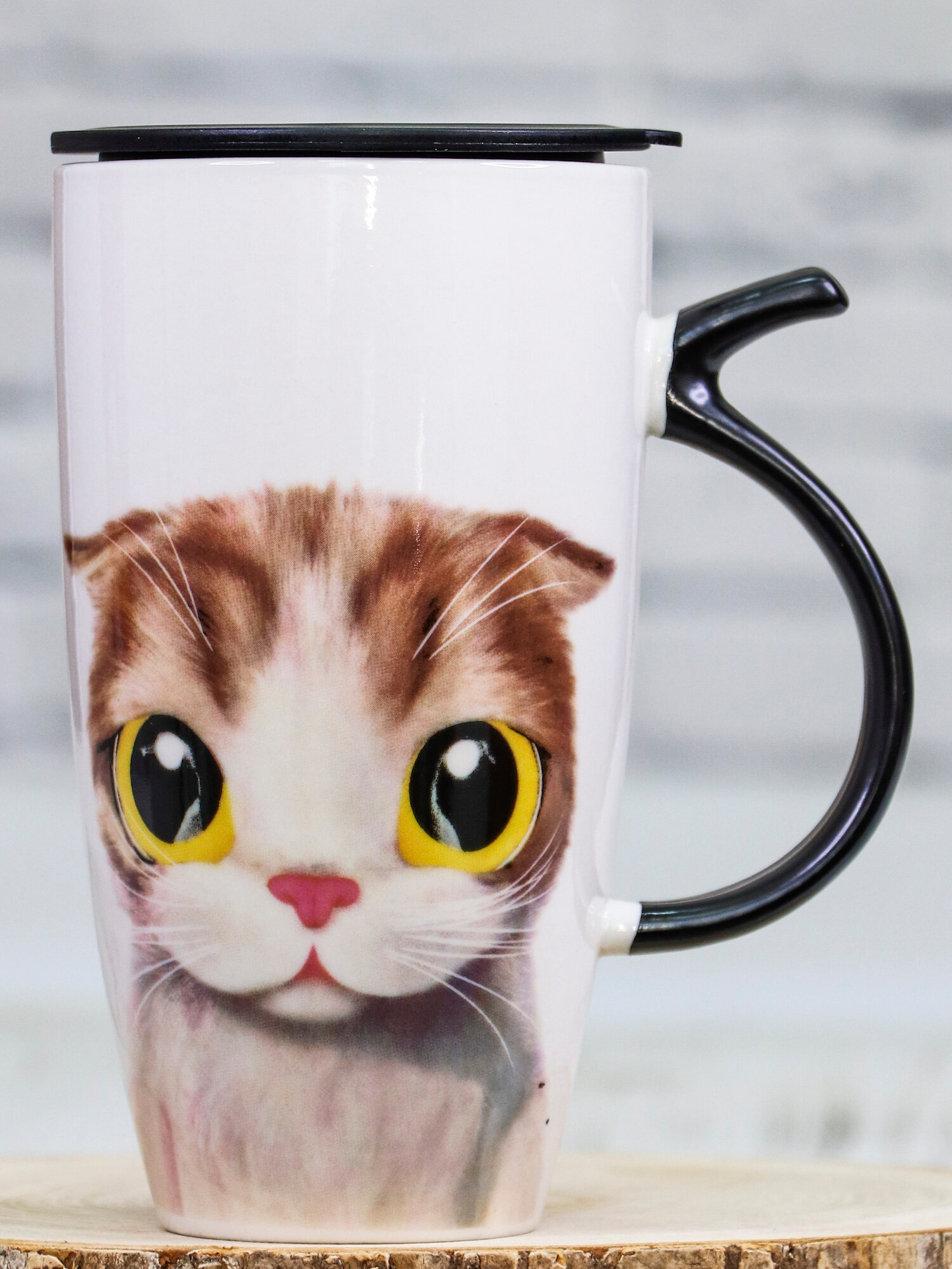 Кружка для чая с крышкой "Котик милаш" 560 мл Эврика (N 2) белая, большая, женская, детская, подарочная на новый год