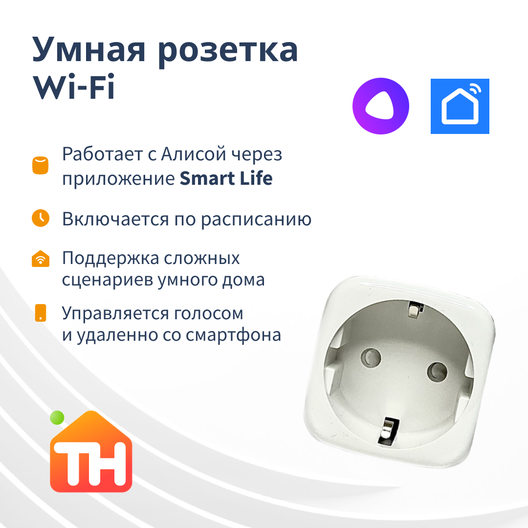 Умная розетка с Алисой Tuya WiFi 16А с голосовым управлением мониторингом подключение Bluetooth и WiFi