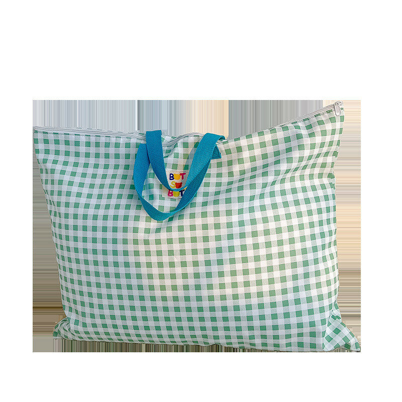 Многофункциональная детская сумка-шоппер с модным клетчатым рисунком большая емкость для школы и игр зеленый