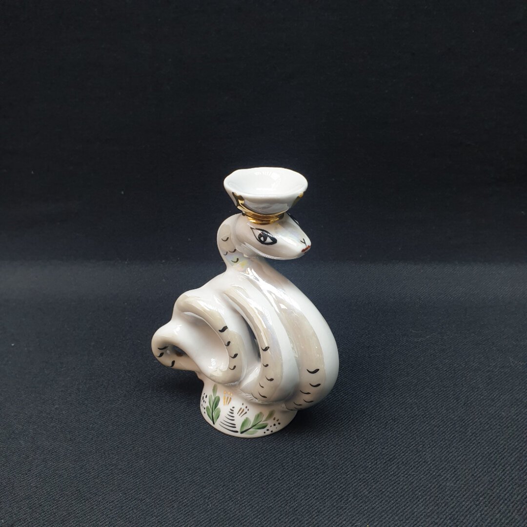 Статуэтка "Змея" 10х6х13 см, Вербилки, фарфор, роспись, позолота. Винтаж, СССР.