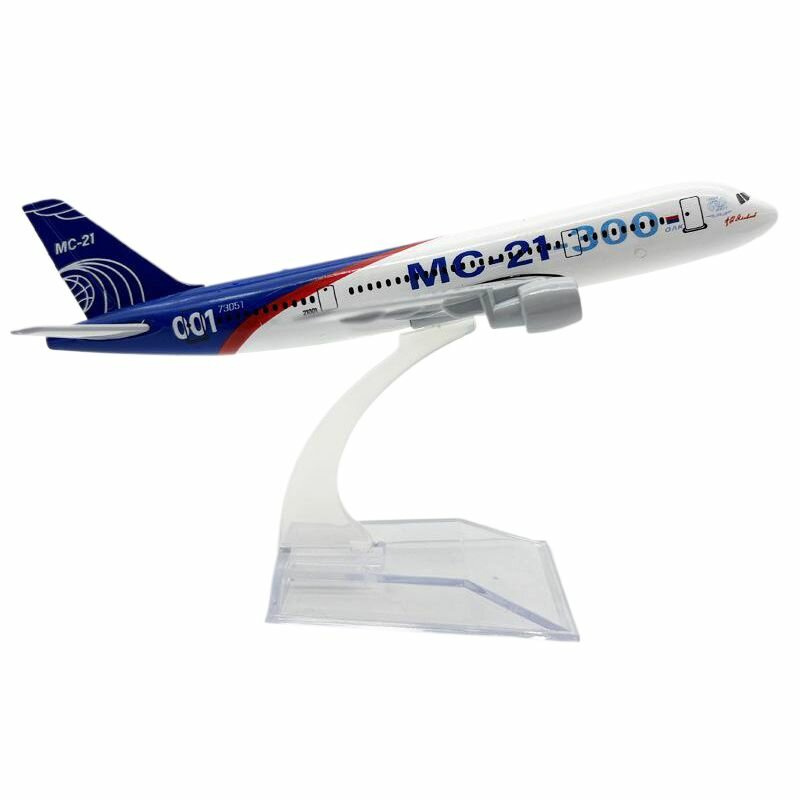 Модель самолета MC-21 Россия, металлическая коллекционная авиамодель 16/20 см для декора и игр, реалистичная миниатюра пассажирского лайнера для коллекционеров и детей