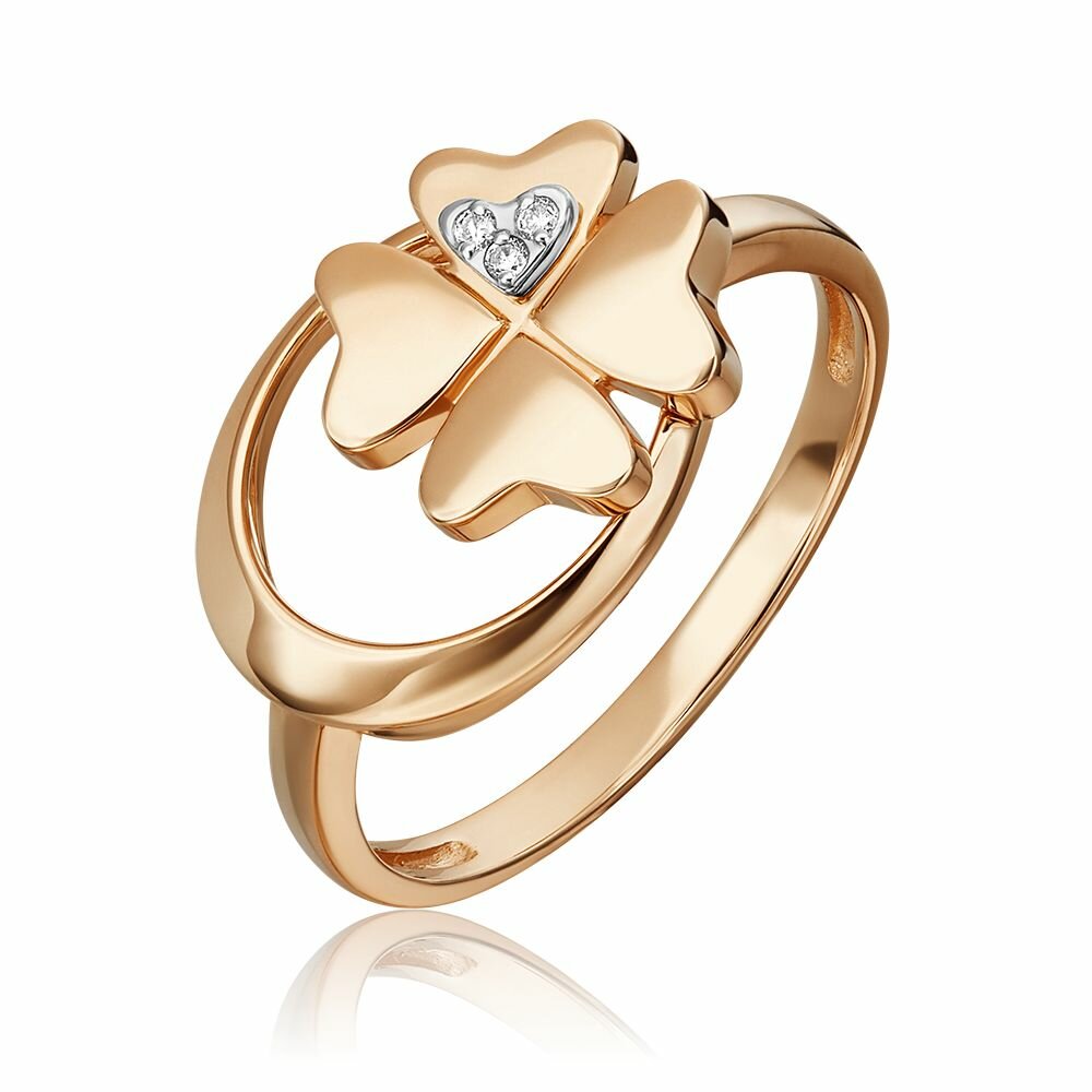 Кольцо, комбинированное золото, 585 проба, родирование, бриллиант