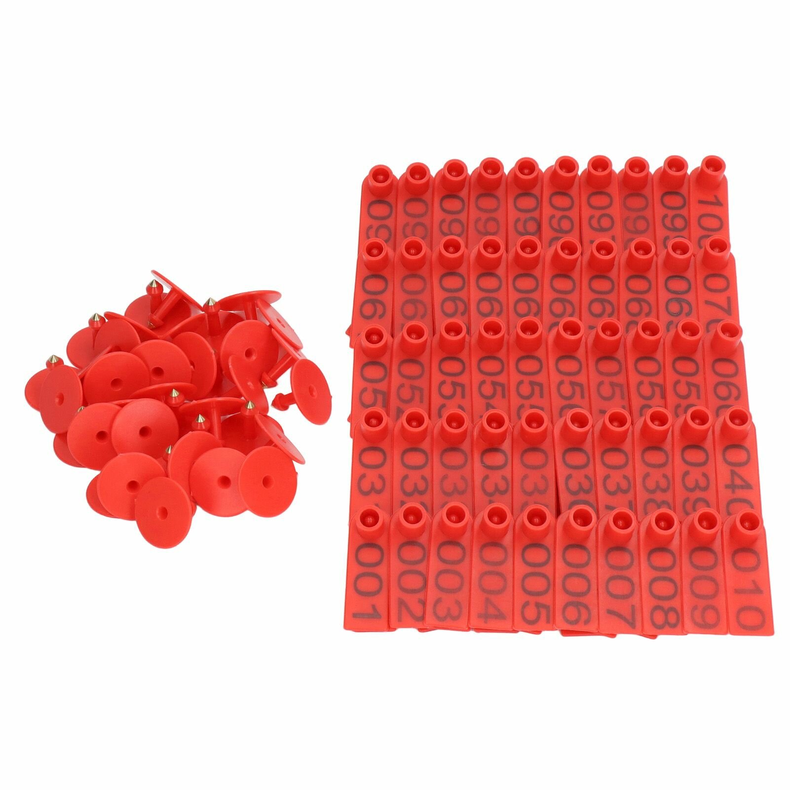 100 комплектов пронумерованных ушных бирок для крупного рогатого скота, точная идентификационная карта скота для коровы, свиньи, овцы, красная