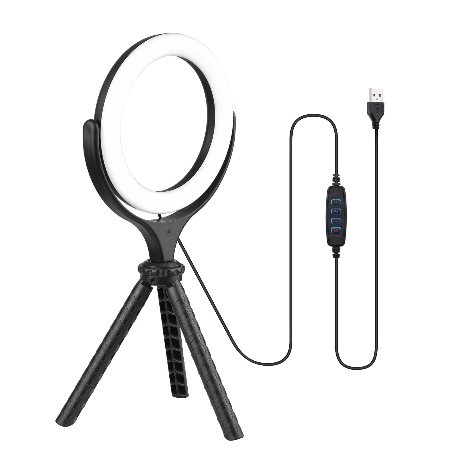 6-inch LED Ring Light Bi-color 3000K-6500K 10-level Brightness Dimmable USB Powered with Table Tripod for Video Live Makeup Online Teaching