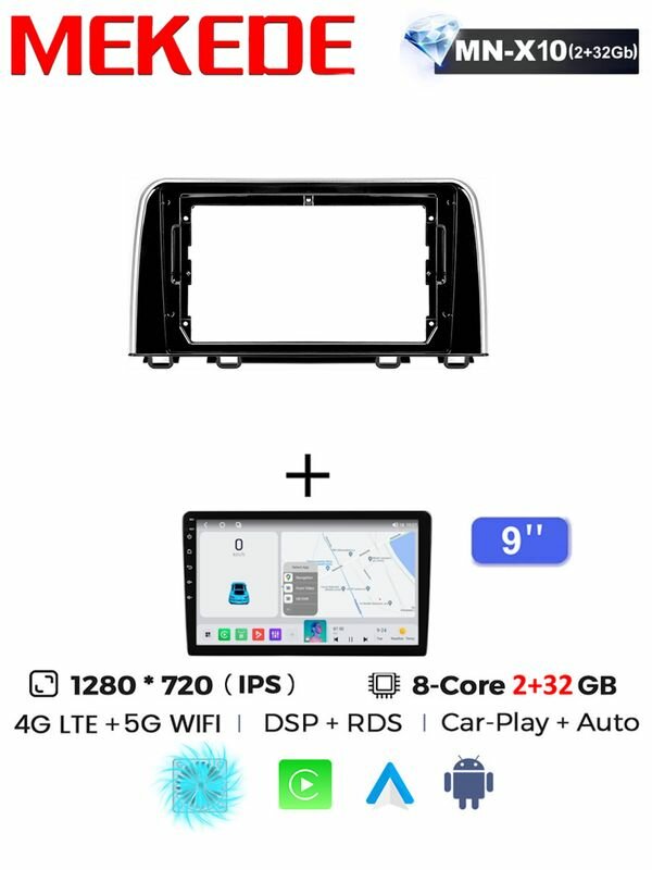 Магнитола 9" Mekede MN X10 Pro 2/32 Gb Honda CRV CR-V 5 RT RW 2016-2018 carplay