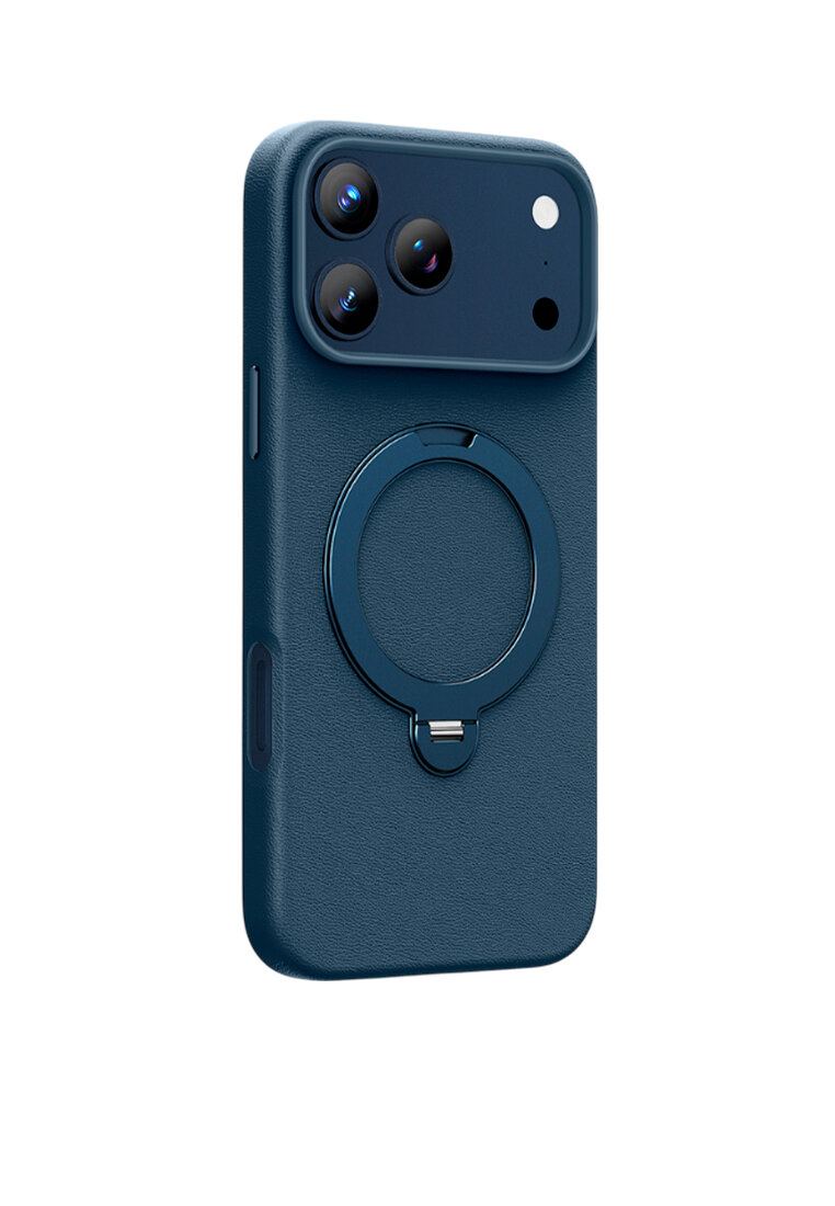 Чехол iPhone 17 Pro KEEPHONE MeHold Eco MagSafe Высококачественная кожа, складная подставка на 360° - Синий