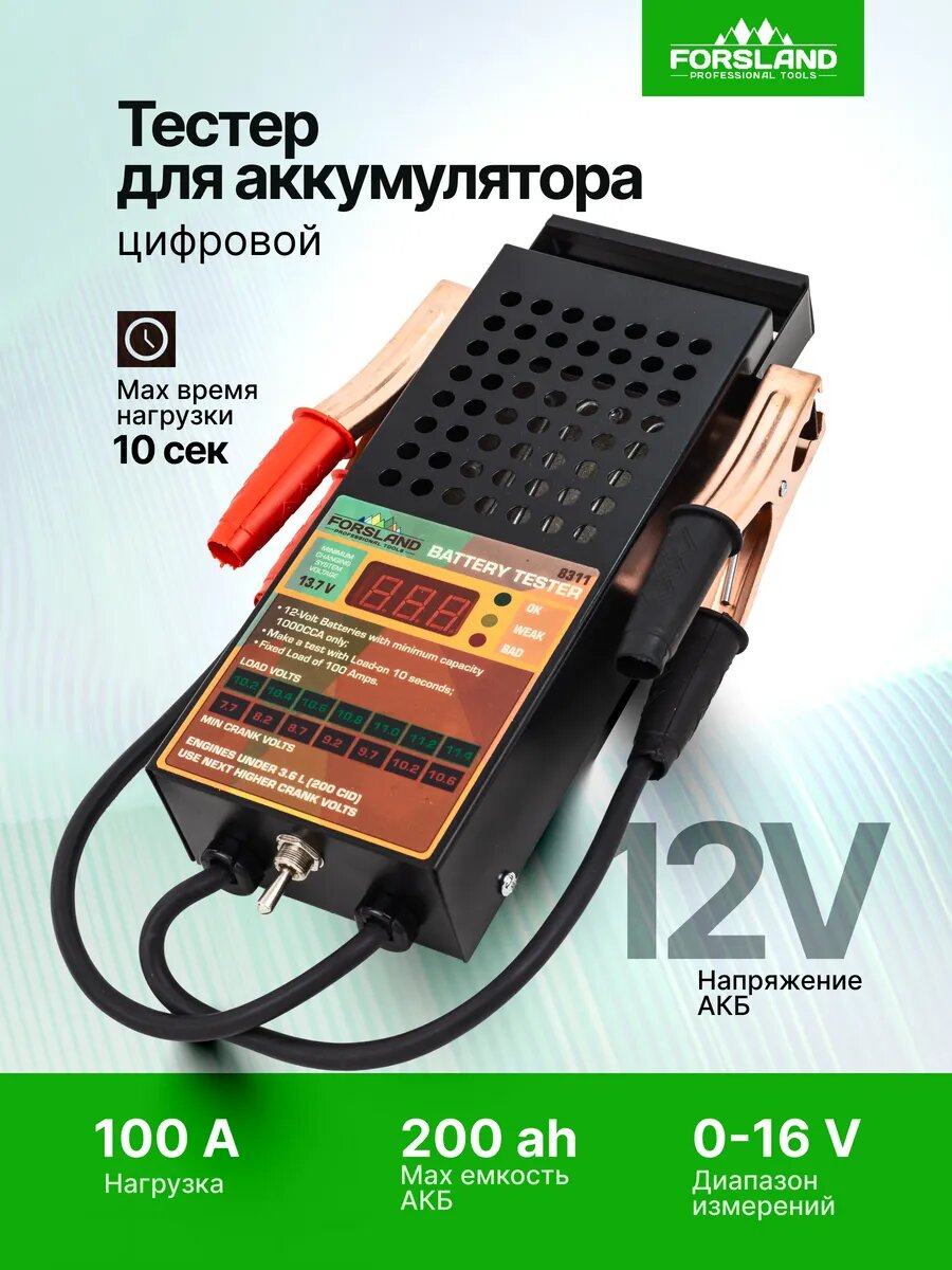 Тестер аккумуляторных батарей цифровой 12V, 100A, 200Ah